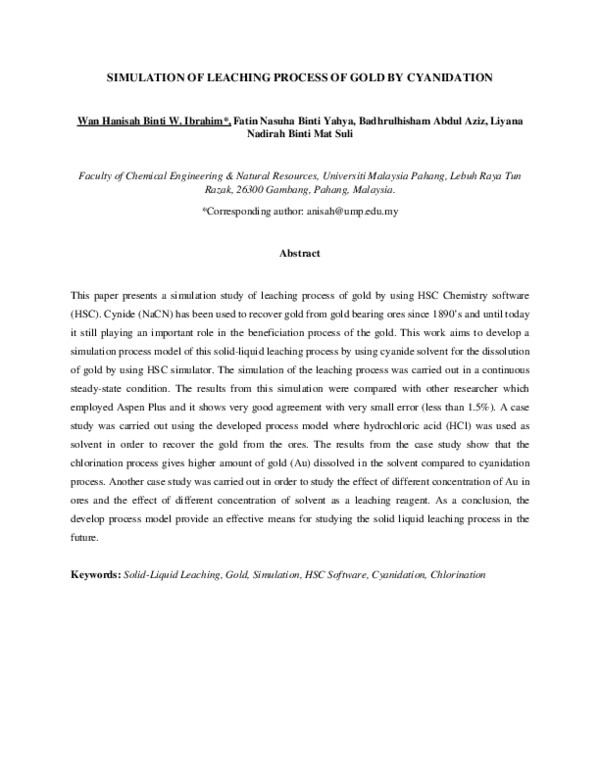 (PDF) Simulation of leaching process of gold by cyanidation
