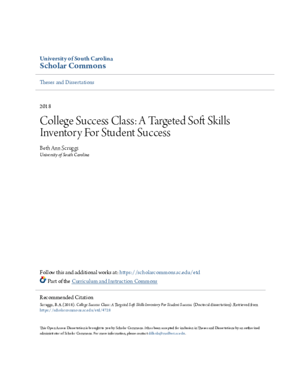 (PDF) College Success Class: A Targeted Soft Skills Inventory For ...