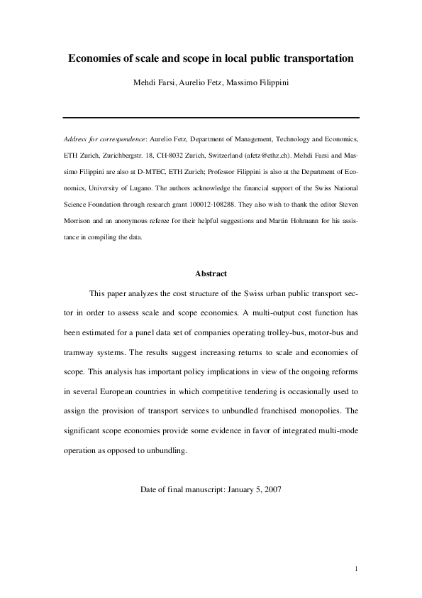 (PDF) Economies of scale and scope in local public transportation