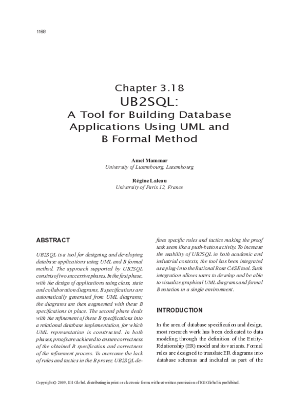 Pdf Ub2sql A Tool For Building Database Applications Using Uml And B