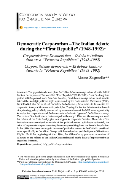 (PDF) Corporativismo Democrático – O debate italiano durante a ...