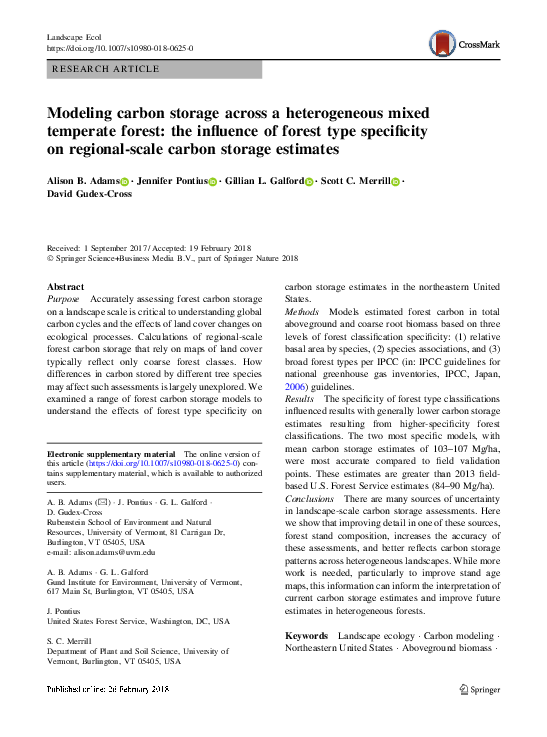 (PDF) Modeling carbon storage across a heterogeneous mixed temperate ...