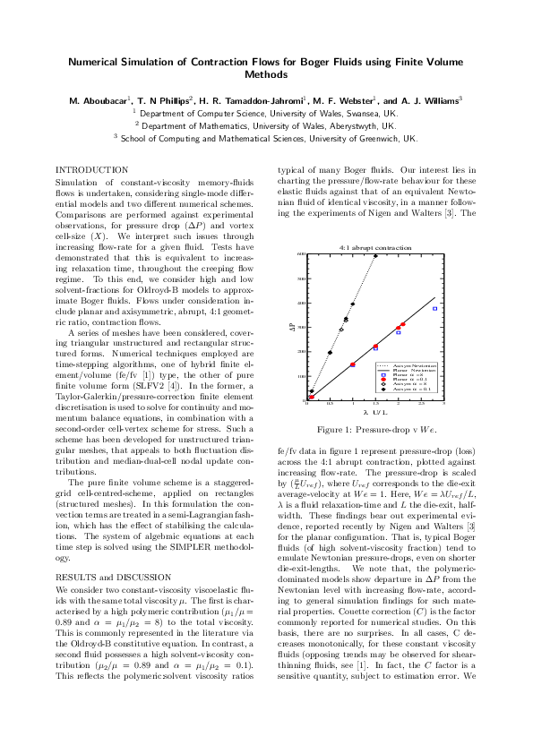 Pdf Numerical Simulation Of Contraction Flows For Boger Fluids Using Finite Volume Methods