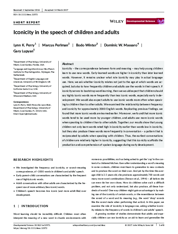 (PDF) Iconicity in the speech of children and adults