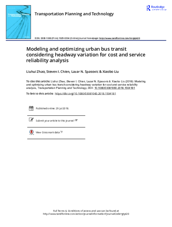 (PDF) Modeling and optimizing urban bus transit considering headway ...