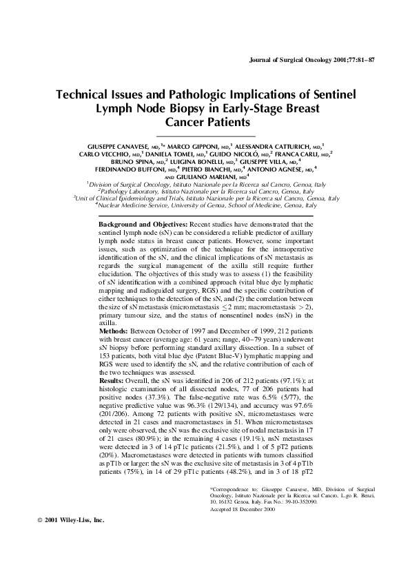 (PDF) Technical issues and pathologic implications of sentinel lymph ...