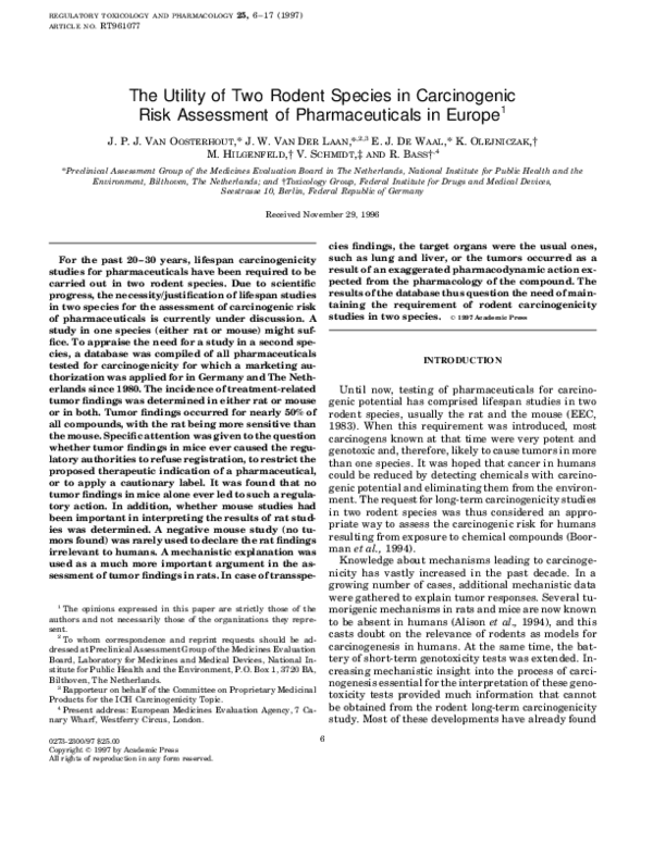 (PDF) The Utility of Two Rodent Species in Carcinogenic Risk Assessment ...