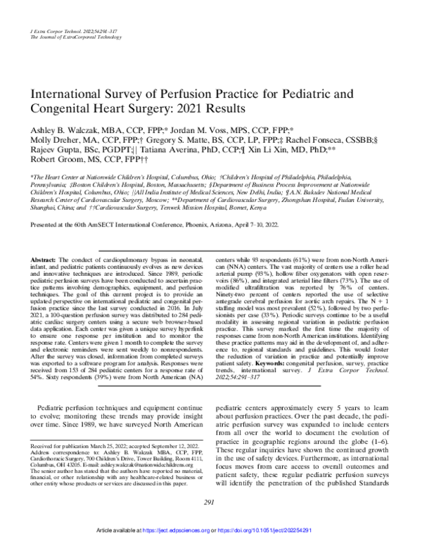 (PDF) International Survey of Perfusion Practice for Pediatric and ...