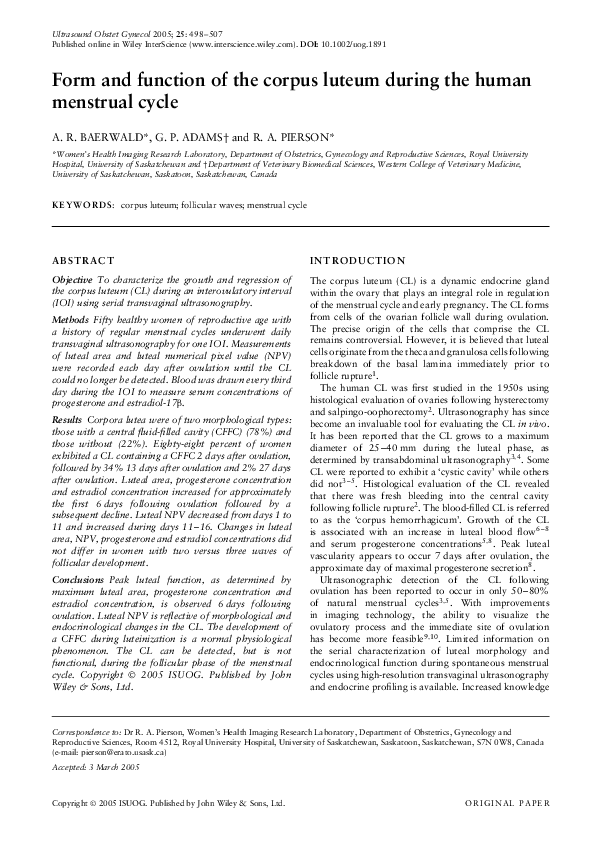 (PDF) Form and function of the corpus luteum during the human menstrual cycle