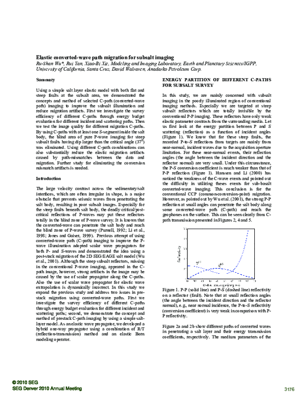(PDF) Elastic converted‐wave path migration for subsalt imaging | David Walraven - Academia.edu