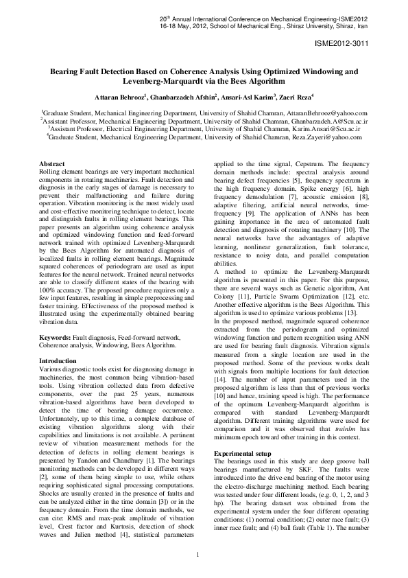 (PDF) Bearing Fault Detection Based on Coherence Analysis Using Optimized Windowing and ...