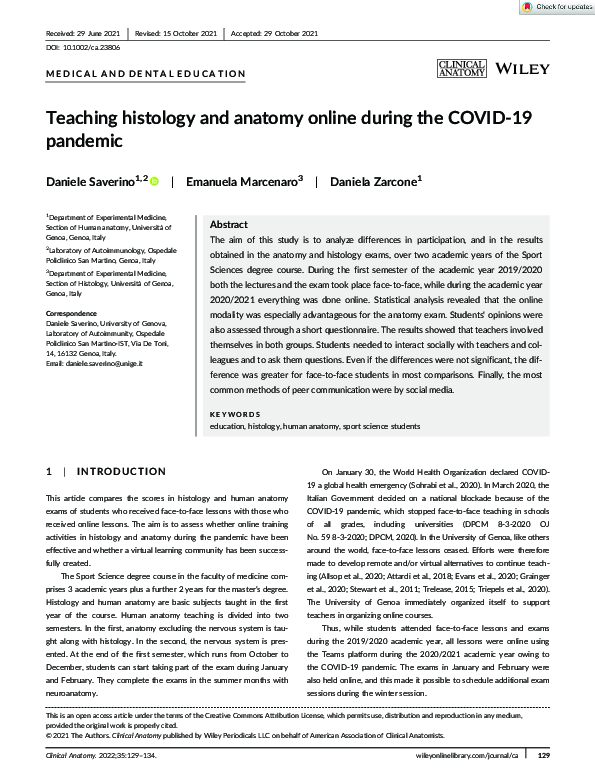 (PDF) Teaching histology and anatomy online during the COVID ‐19 pandemic