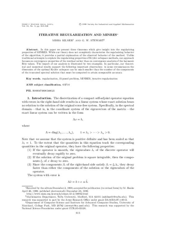 (PDF) Iterative Regularization and MINRES