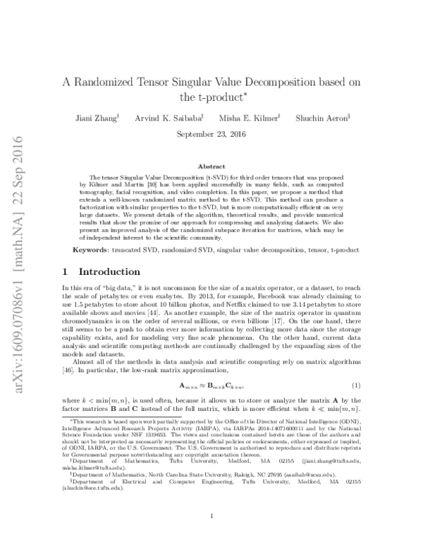 (PDF) A randomized tensor singular value decomposition based on the t‐product