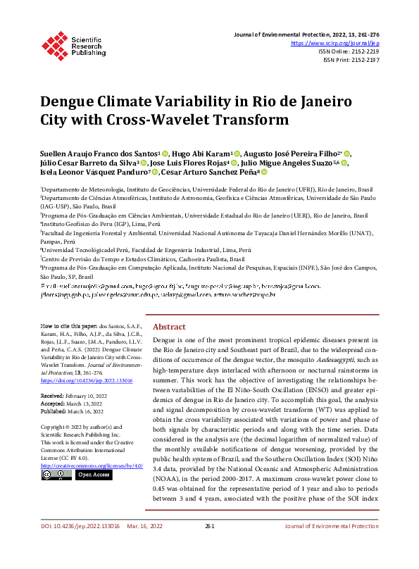 (PDF) Dengue Climate Variability in Rio de Janeiro City with Cross-Wavelet Transform | Augusto ...