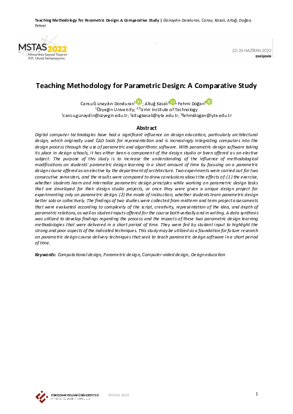 (PDF) Teaching Methodology for Parametric Design: A Comparative Study