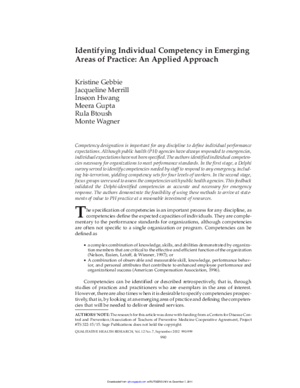 (PDF) Identifying Individual Competency in Emerging Areas of Practice ...