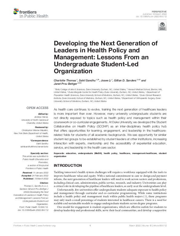 (PDF) Developing the Next Generation of Leaders in Health Policy and ...
