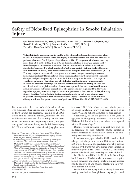 (PDF) Safety of Nebulized Epinephrine in Smoke Inhalation Injury