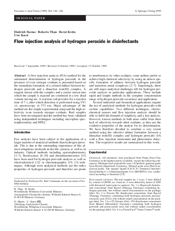 (PDF) Flow injection analysis of hydrogen peroxide in disinfectants