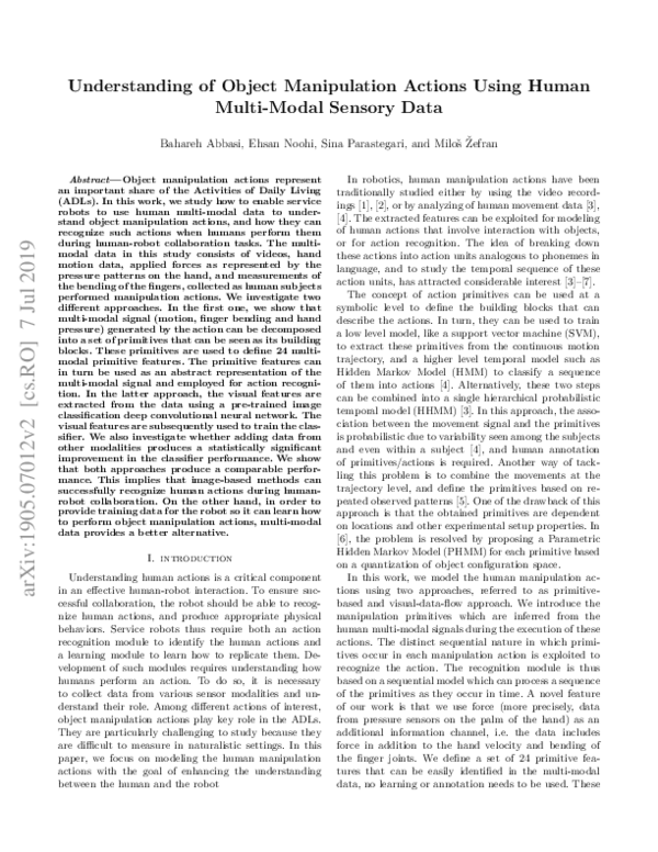(PDF) Understanding of Object Manipulation Actions Using Human Multi ...