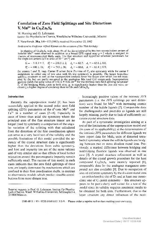 (PDF) Correlation of Zero Field Splittings and Site Distortions. VII ...