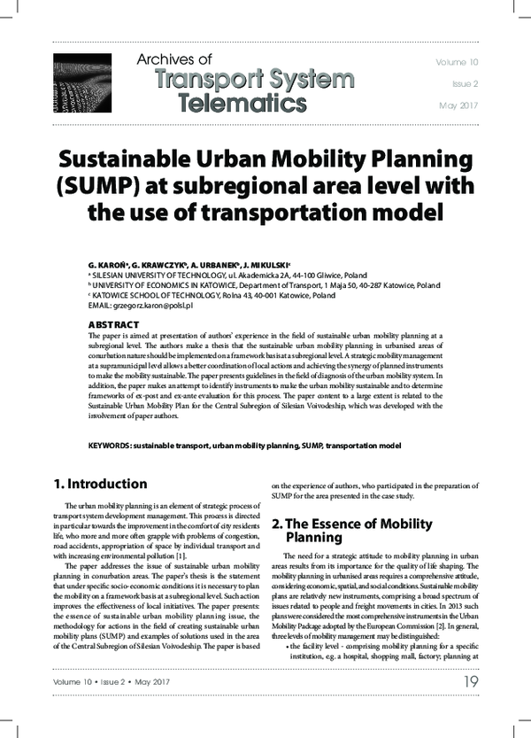 (PDF) Sustainable Urban Mobility Planning (SUMP) at subregional area ...
