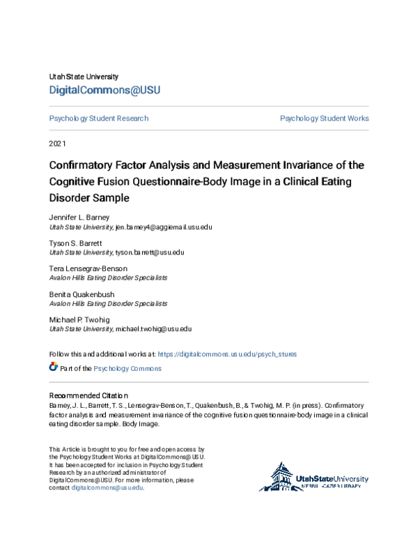 (PDF) Confirmatory factor analysis and measurement invariance of the Cognitive Fusion ...