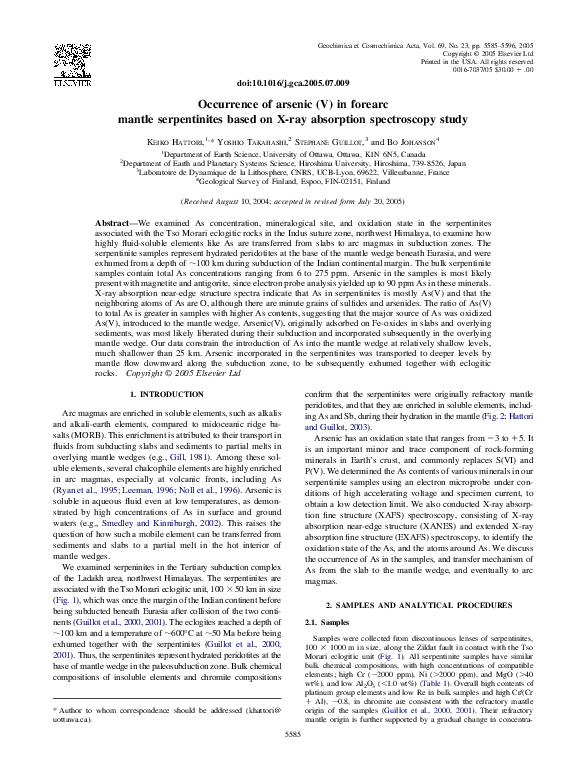 (PDF) Occurrence of arsenic (V) in forearc mantle serpentinites based ...