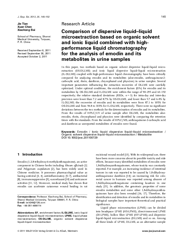 (PDF) Comparison of dispersive liquid–liquid microextraction and the modified QuEChERS method ...