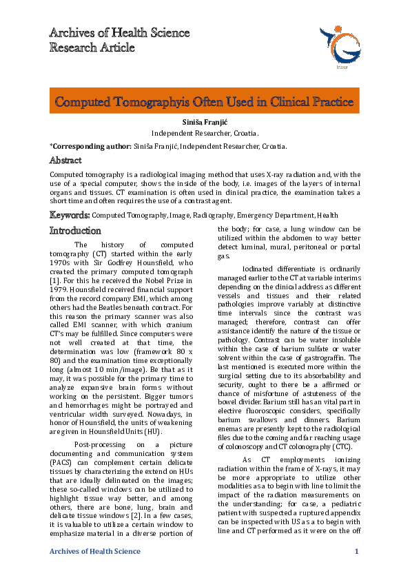 (PDF) Computed Tomography is Often Used in Clinical Practice