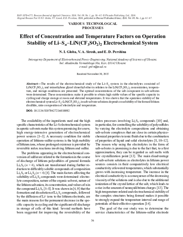 (PDF) Effect of concentration and temperature factors on operation stability of Li–S n –LiN ...