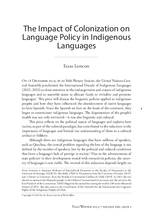 (PDF) The Impact of Colonization on Language Policy in Indigenous ...
