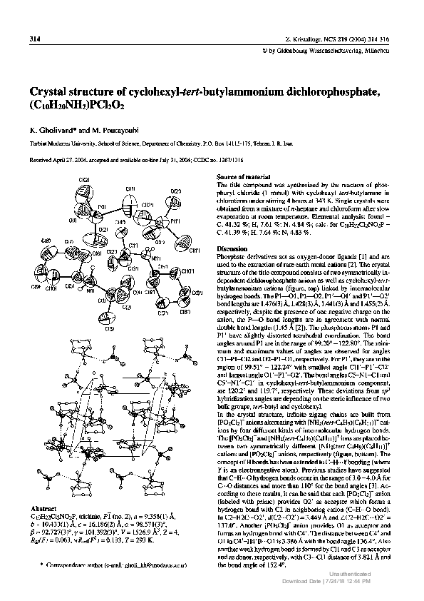(PDF) Crystal structure of cyclohexyl-tert-butylammonium ...