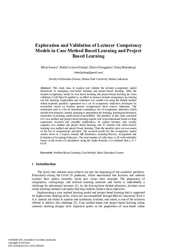 (PDF) Exploration and Validation of Lecturer Competency Models in Case Method Based Learning and ...