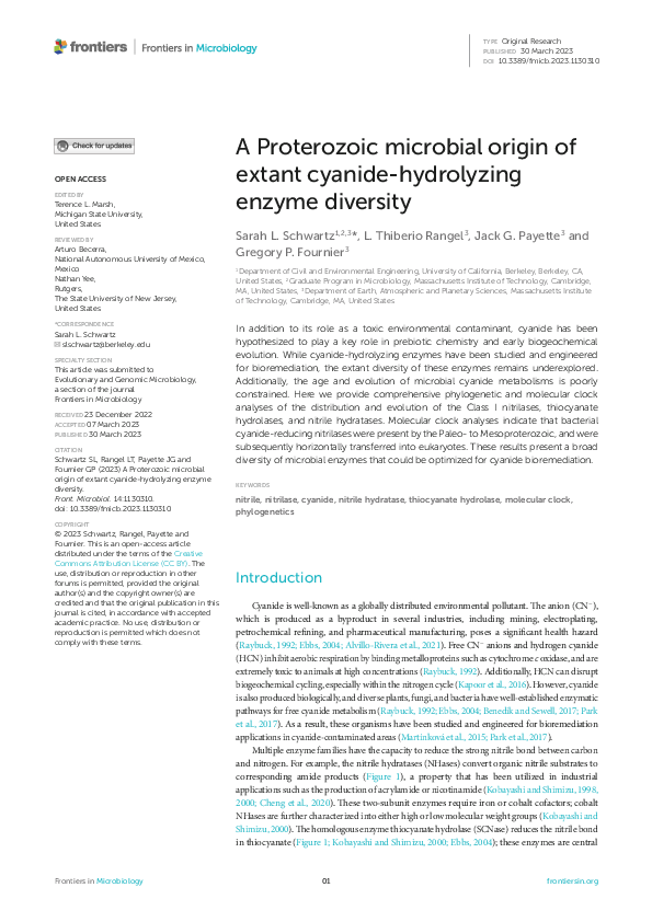 (PDF) A Proterozoic microbial origin of extant cyanide-hydrolyzing ...