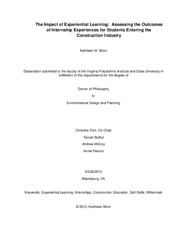 (PDF) The Impact of Experiential Learning: Assessing the Outcomes of Internship Experiences for ...