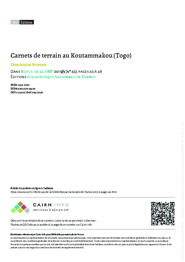 (PDF) Carnets de terrain au Koutammakou