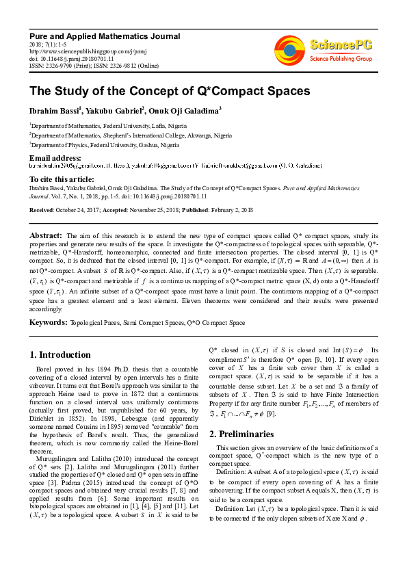 (PDF) The Study of the Concept of Q*Compact Spaces