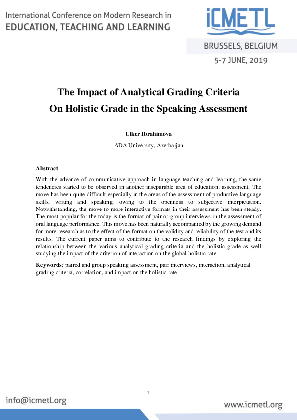 (PDF) The Impact of Analytical Grading Criteria on Holistic Grade in ...