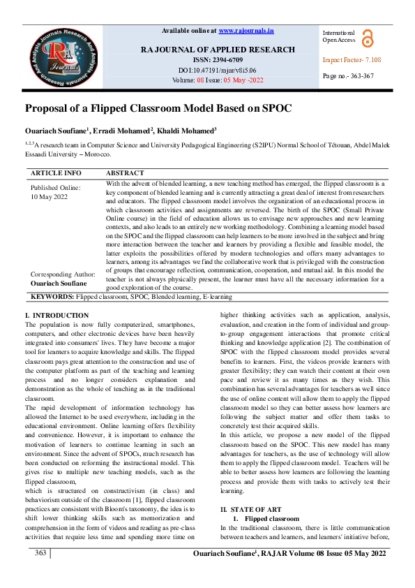 (PDF) Proposal of a Flipped Classroom Model Based on SPOC