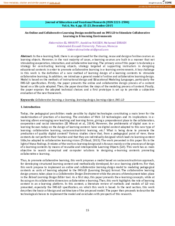 (PDF) Online and Collaborative Learning Design model based on IMS-LD to Stimulate Collaborative ...