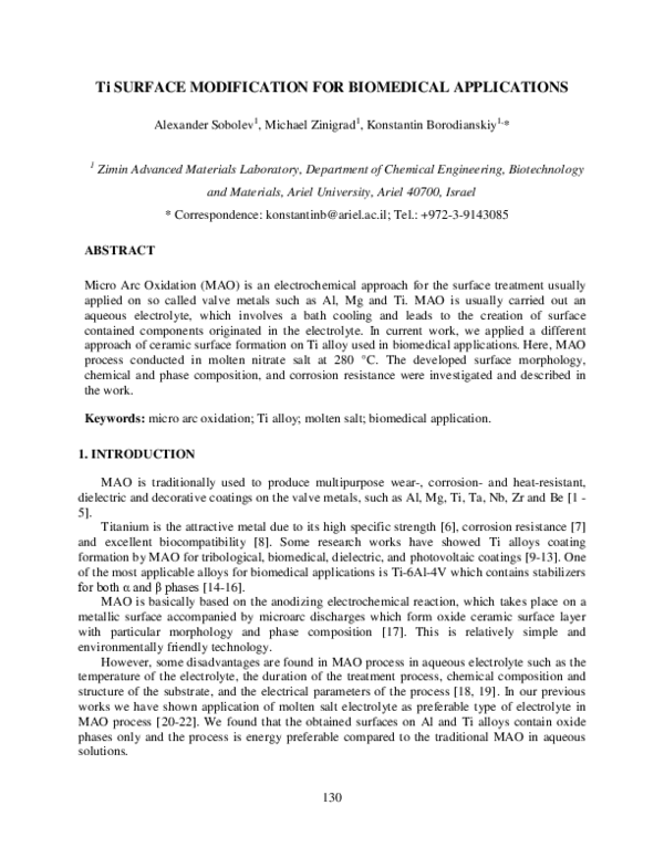 Ti surface modification for biomedical applications