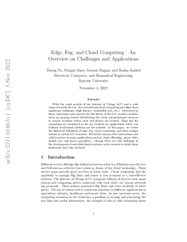 (PDF) Edge, Fog, and Cloud Computing : An Overview on Challenges and Applications