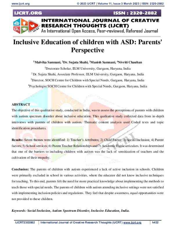 (PDF) Inclusive Education of children with ASD: Parents' Perspective