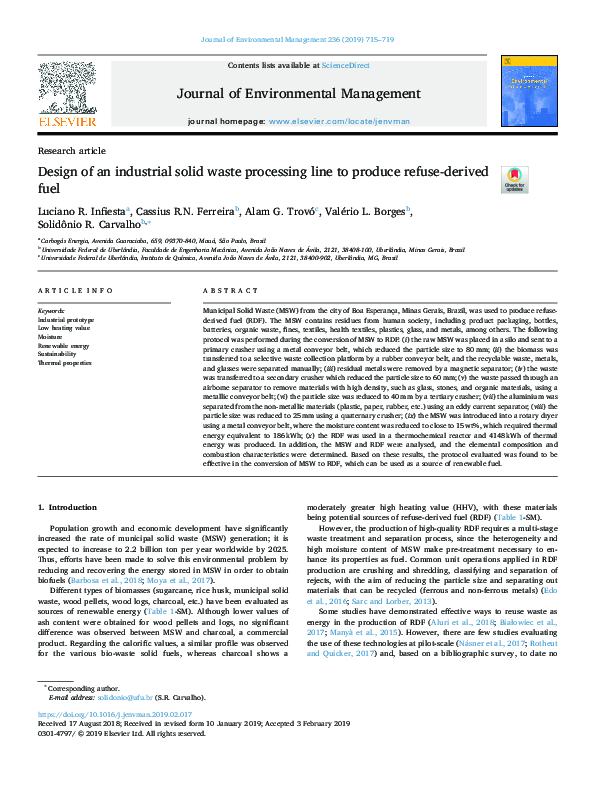 (PDF) Design of an industrial solid waste processing line to produce ...