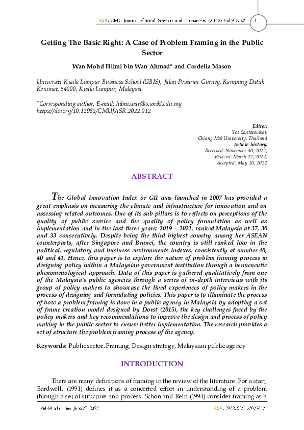 (PDF) Getting The Basic Right: A Case of Problem Framing in the Public ...