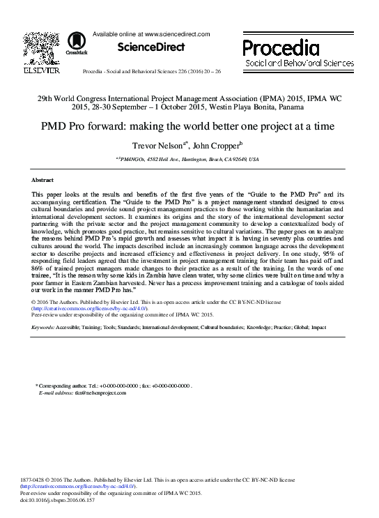 (PDF) PMD Pro Forward: Making the World Better one Project at a Time