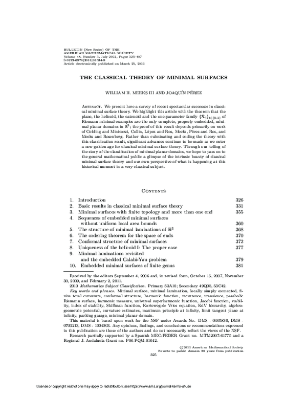 Pdf The Classical Theory Of Minimal Surfaces