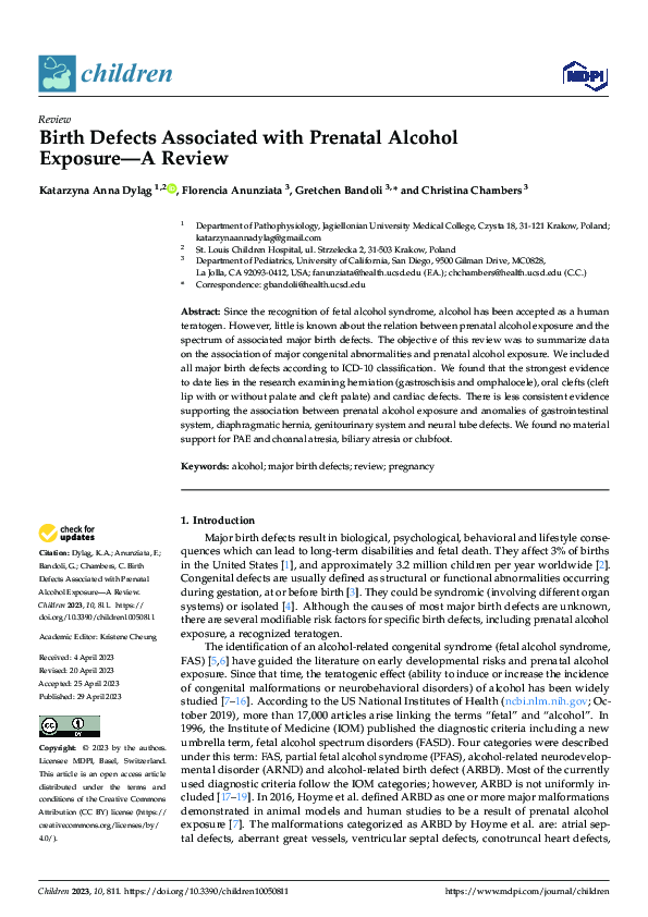 (PDF) Birth Defects Associated with Prenatal Alcohol Exposure—A Review